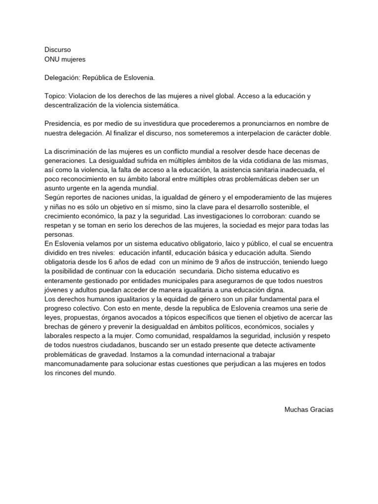 Discurso Onu Mujeres Final | PDF