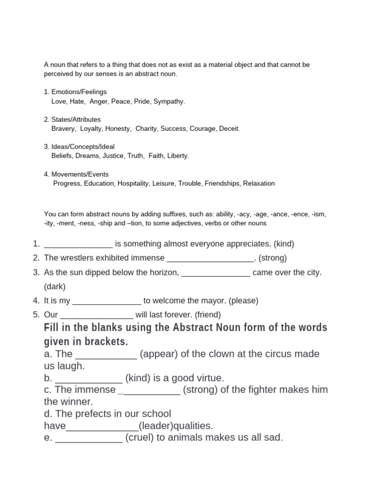 Abstract and Possessive Noun Grade 6 | PDF