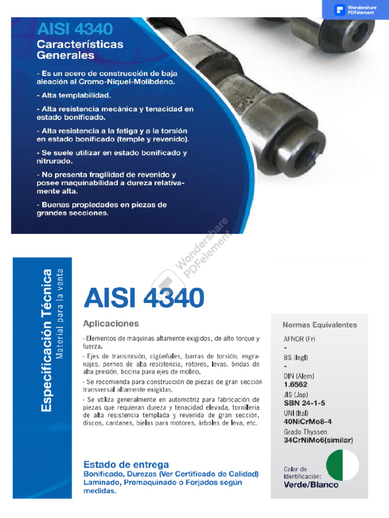 Ficha Tecnica Aisi 4340 | PDF