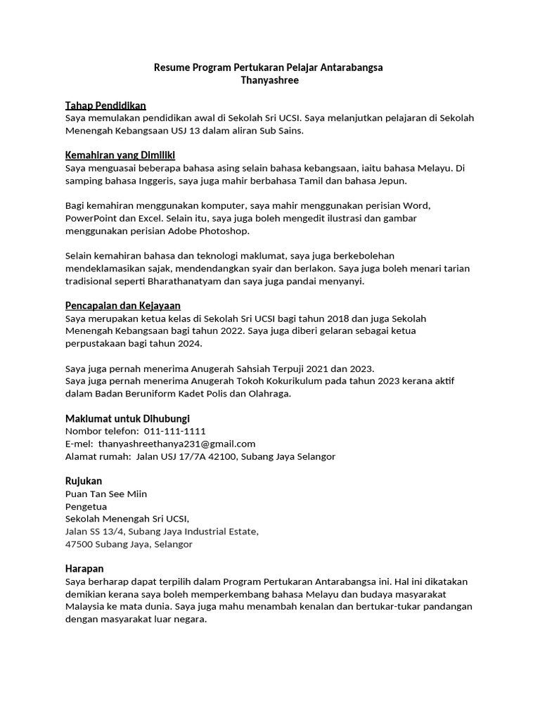 Resume Program Pertukaran Pelajar Antarabangsa | PDF