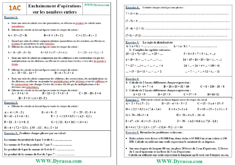 Enchaînement Des Opérations - Exercice | PDF