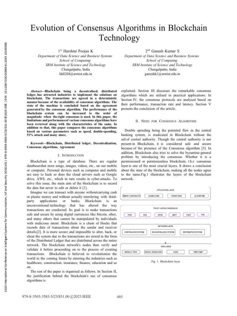 Evolution Of Consensus Algorithms In Blockchain Technology Pdf