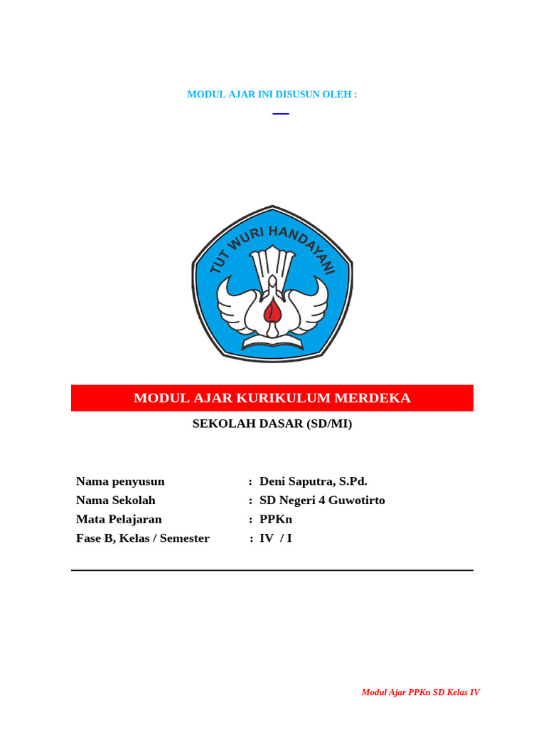 Modul Ajar PPKn KELAS 4 Semester I | PDF
