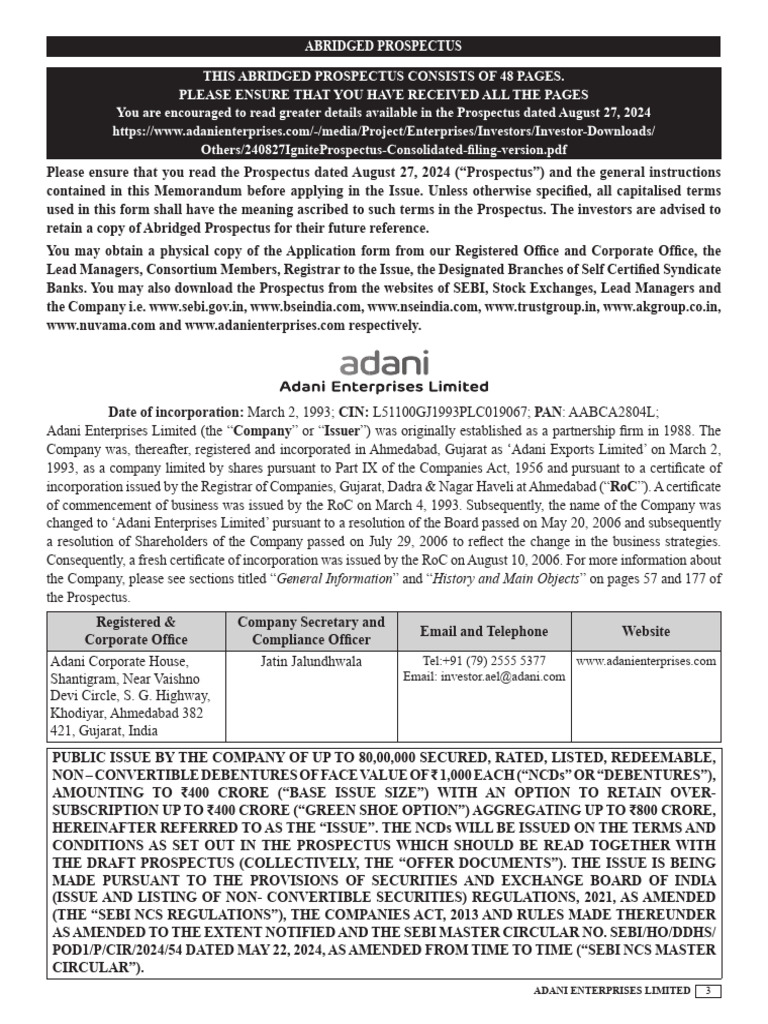 AEL NCD - Abridged Prospectus | PDF