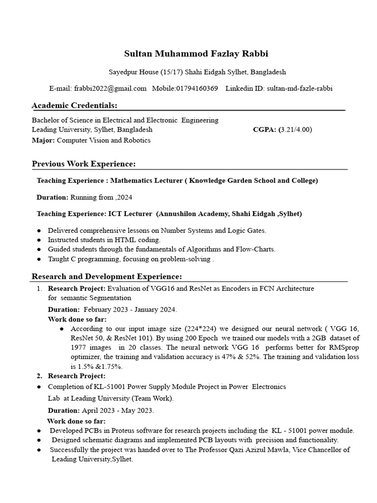 SM Fazlay Rabbi - CV | PDF