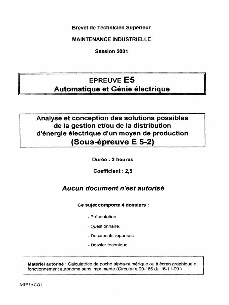 BTS MI 2001 Examen-1 | PDF