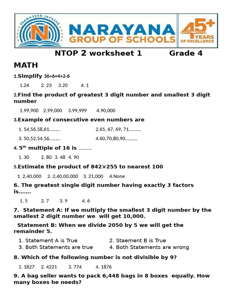 Grade-4 NTOP-2 REVISION PAPER 1 | PDF