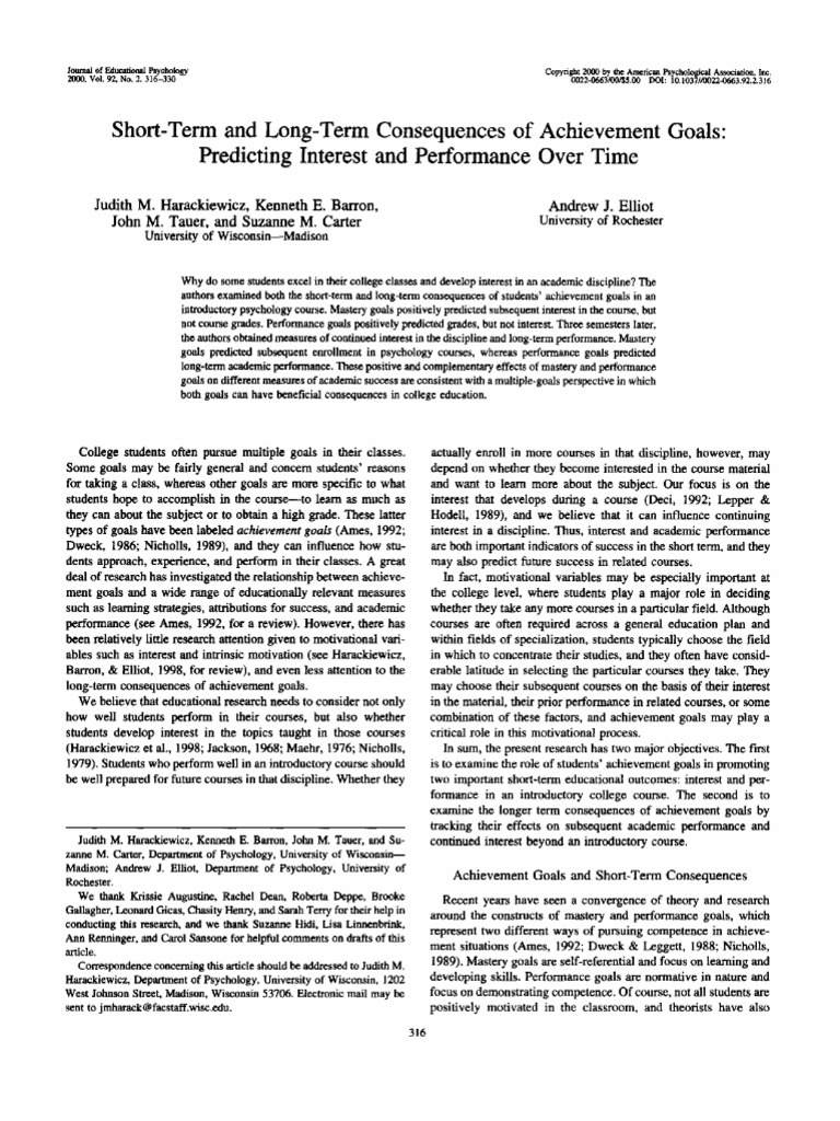Harackiewicz Barron Etal 2000 JEP | PDF