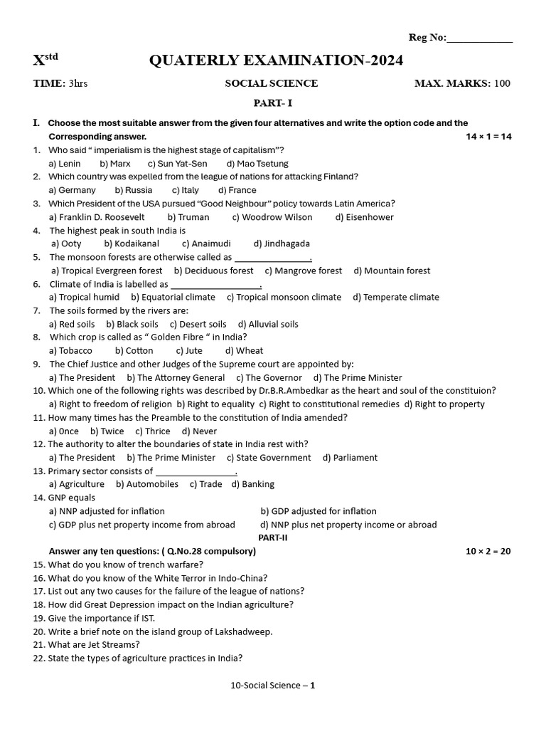 10th Question Paper Social | PDF | Gross Domestic Product | Tropics
