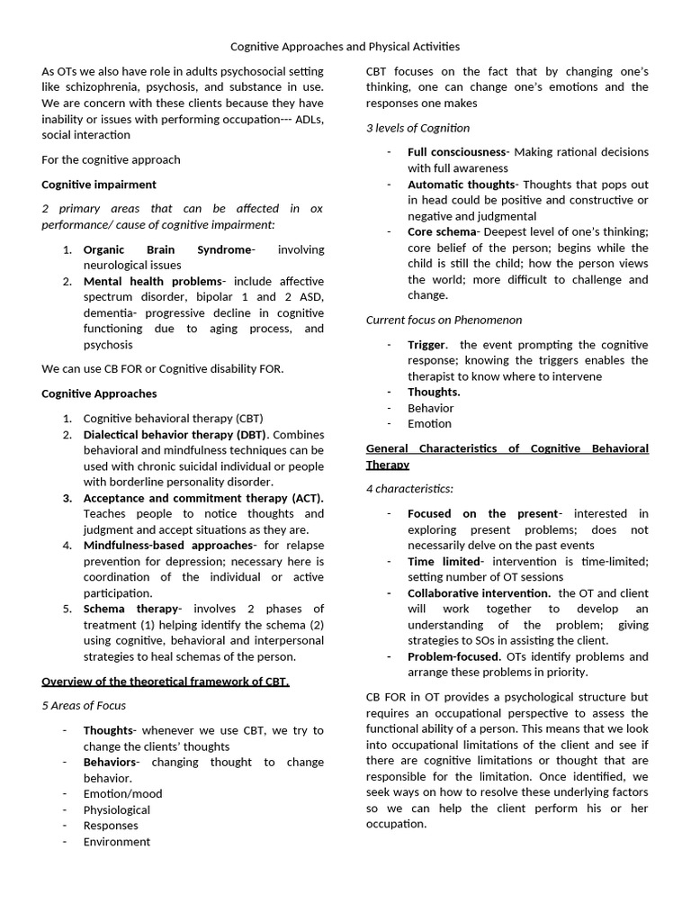 Cognitive Approaches and Physical Activities | PDF