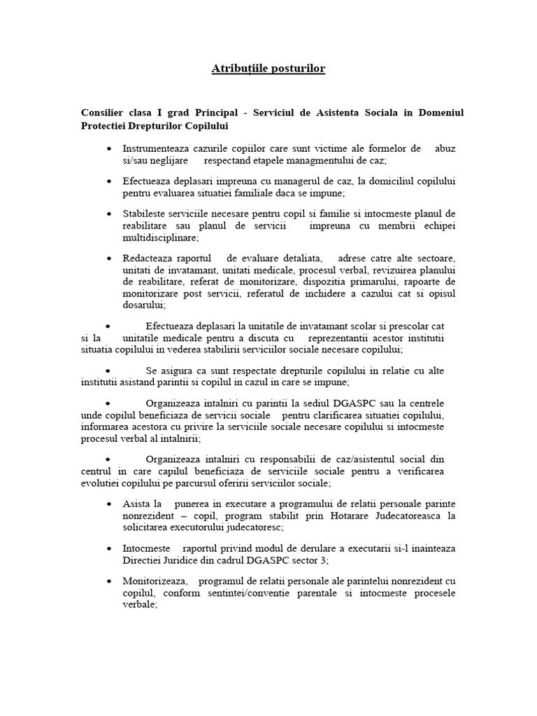 Atributiile Posturilor Pentru Care Se Organizeaza Concurs de Recrutare in Data de 10.06.2024 | PDF