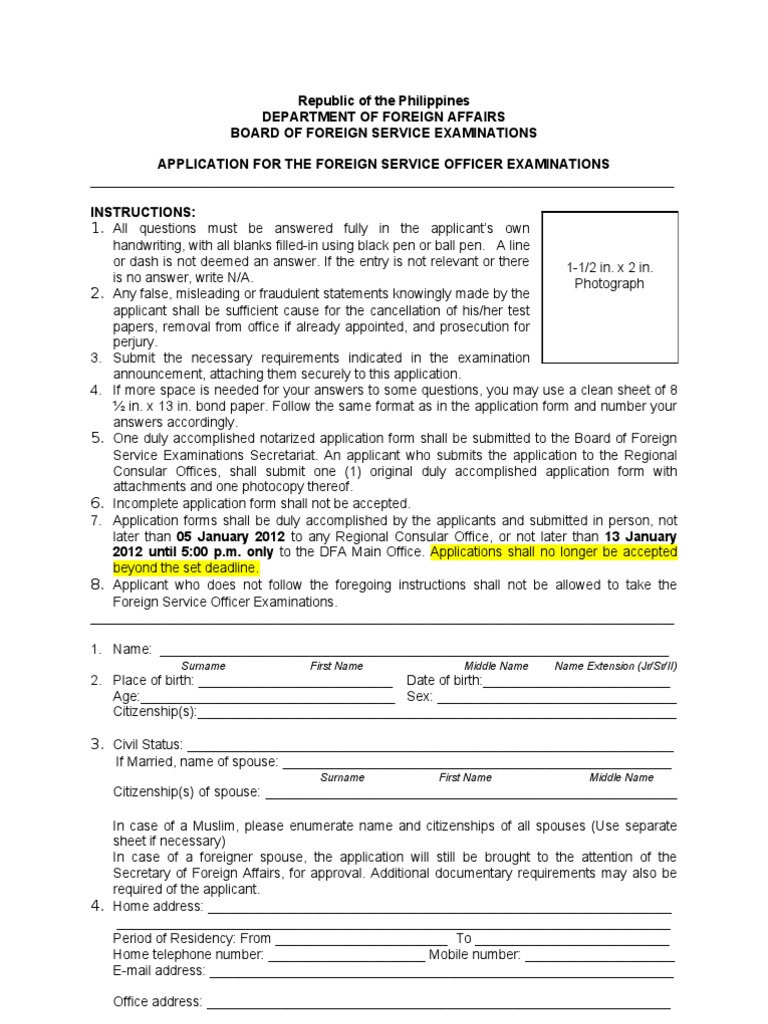 2012 Foreign Service Officer Application | PDF