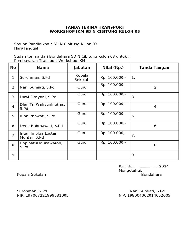 Tanda Terima Transport | PDF