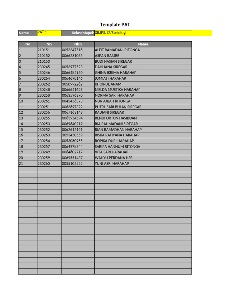 Template PAT-XII - IPS.12-Sosiologi | PDF