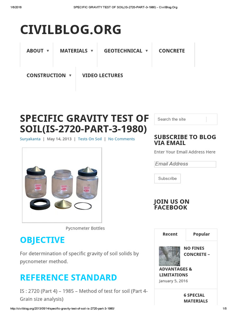 Specific Gravity Test of Soil (Is-2720-Part-3-1980) - Civilblog | PDF