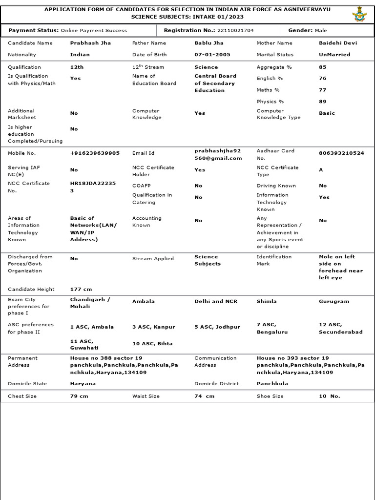 Application form agniveer | PDF