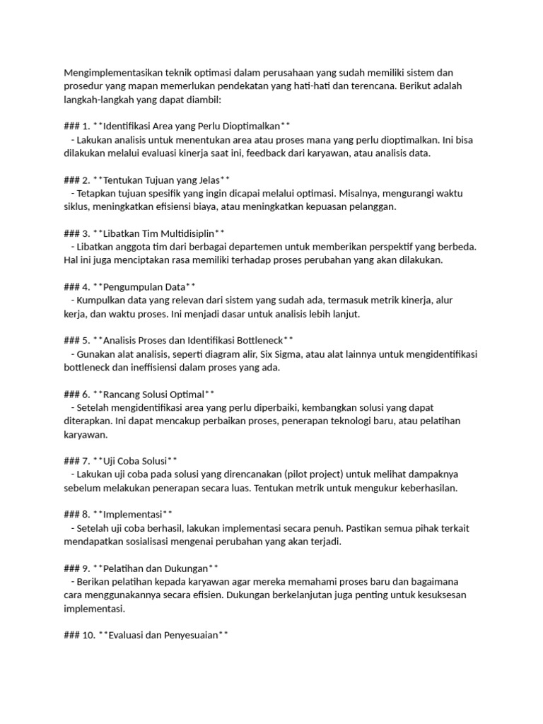 Implementasi Teknik Optimasi Dalam Perusahaan Yang Sudah Memiliki Sistem Dan Prosedur Yang Mapan ...