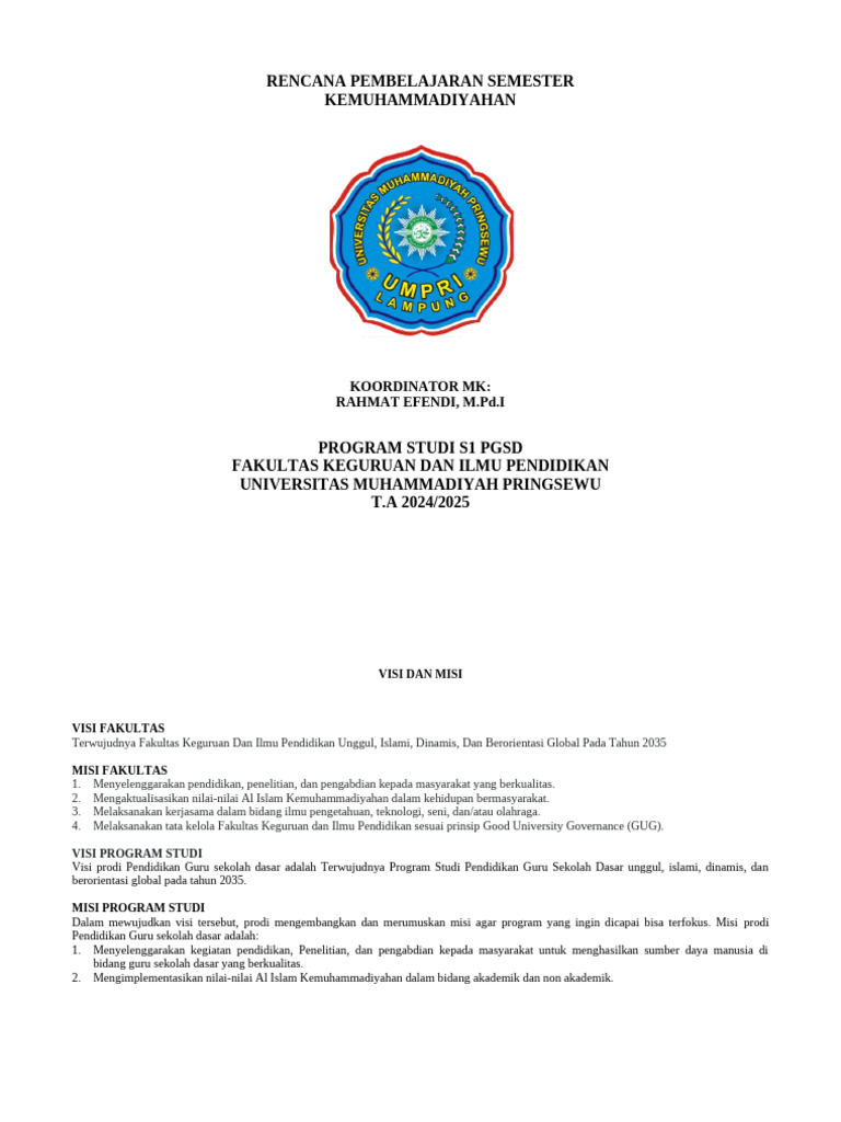 RPS Kemuhammadiyahan S1 PGSD SMT 5 Ta.24-25 | PDF