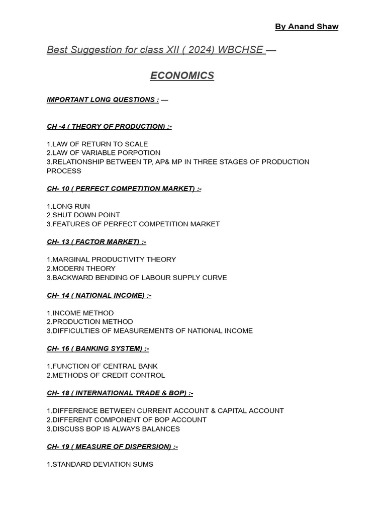 Economics Class 12th (2024) | PDF