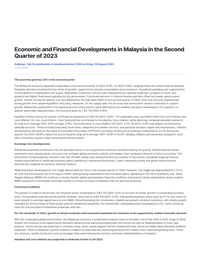 Economic and Financial Developments in Malaysia in The Second Quarter ...