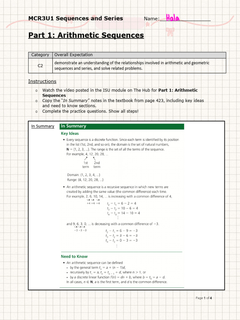 Part 1 Arithmetic Sequences 2024 | PDF