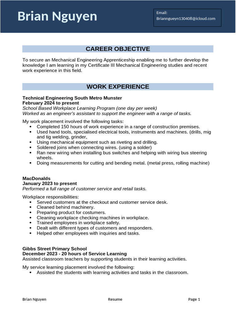 Experience Based Sample Resume | PDF