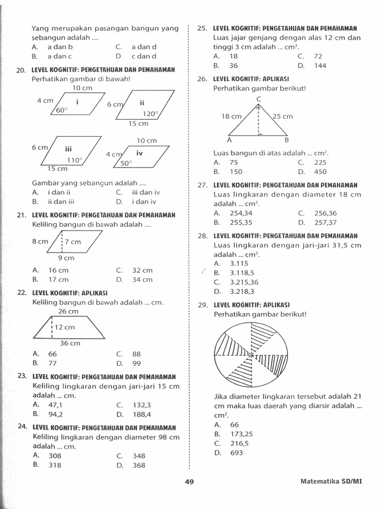 AKM SD 2021 - Materi - Soal MTK (2) - 49-50 | PDF