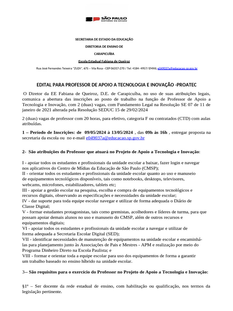 Edital Proatec-2024 | PDF Edital Proatec-2024 | PDF