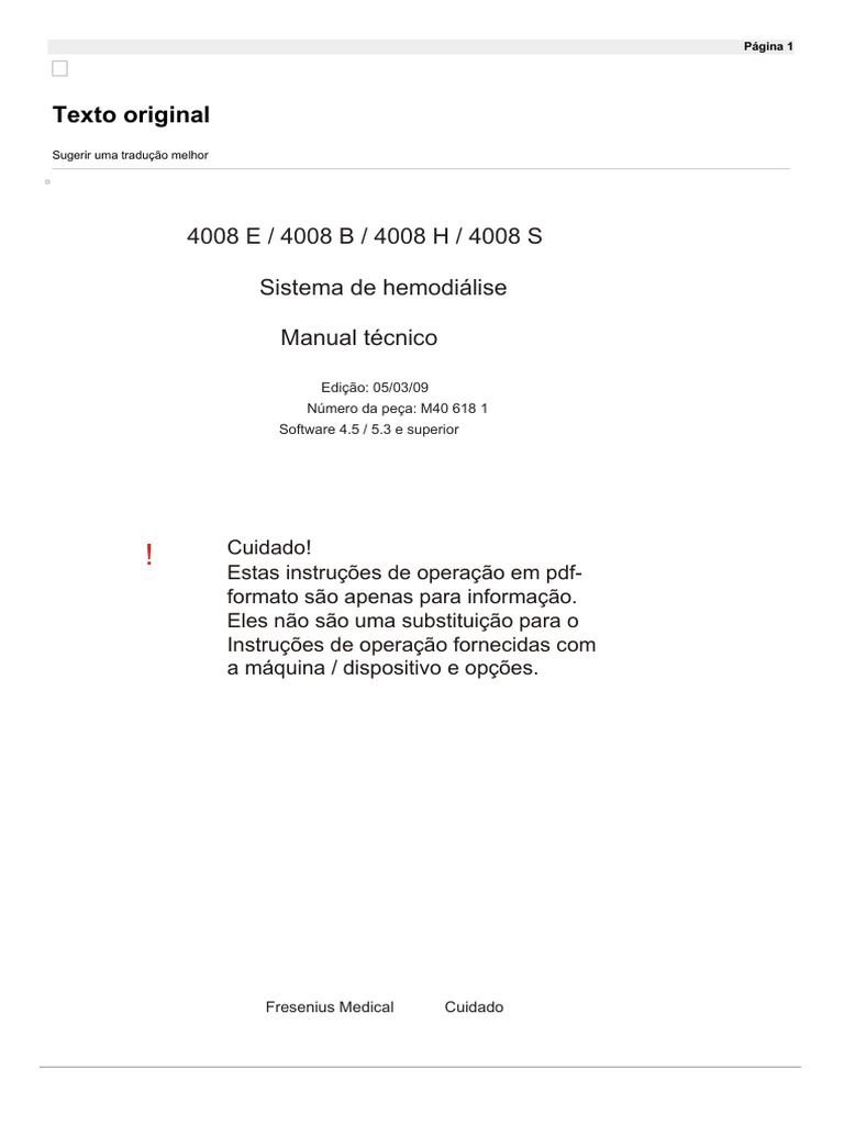 4008 E - 4008 B - 4008 H - 4008 S Manual Técnico Do Sistema de Hemodiálise | PDF