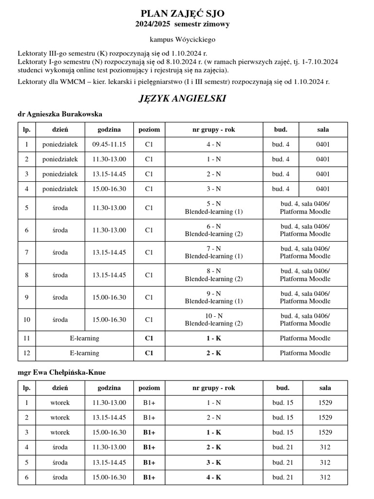 Plan Zajec Sjo 2024 2025 Zima WWW 3 | PDF