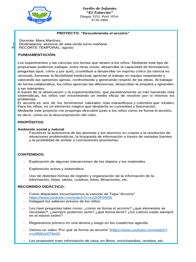 proyecto descubriendo el arcoiris | PDF