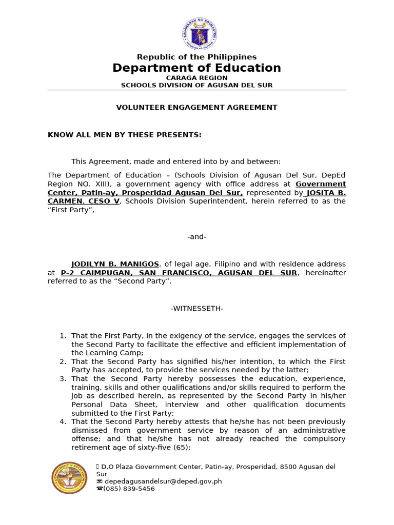 Volunteer Engagement Agreement | PDF