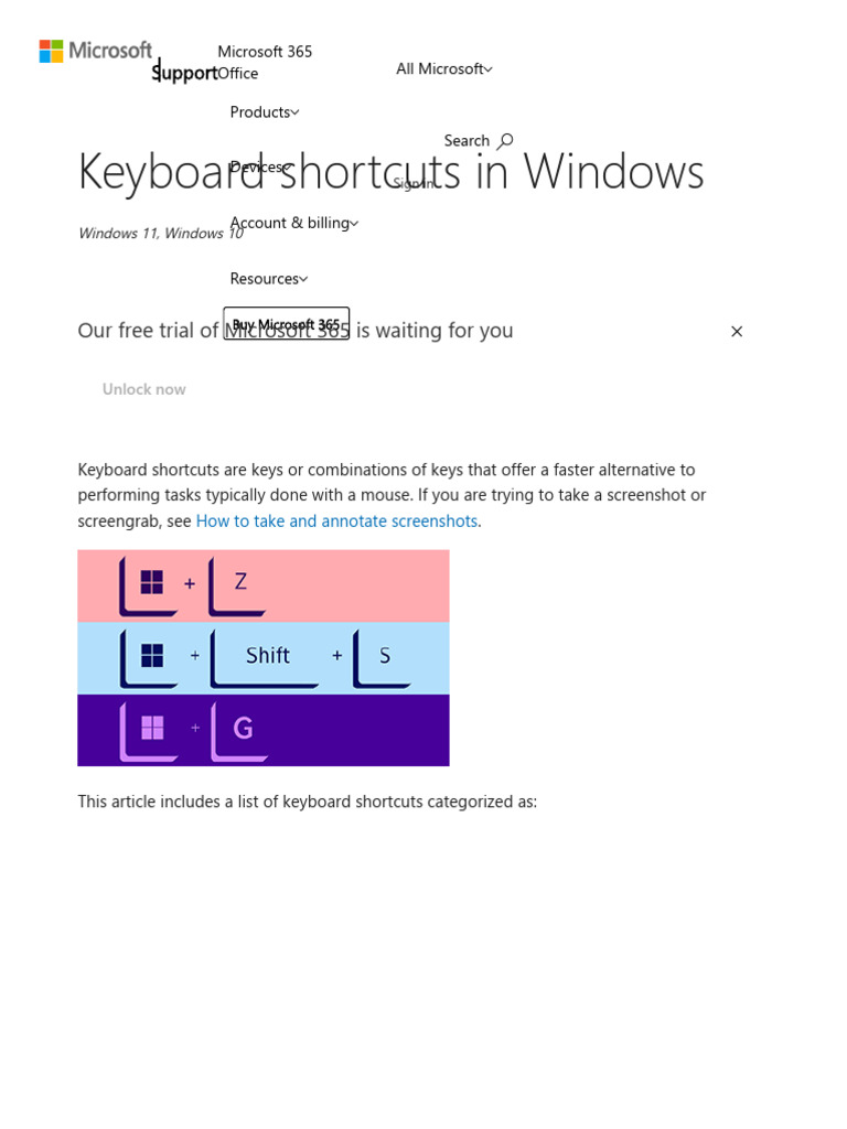 Keyboard Shortcuts in Windows - Microsoft Support | PDF