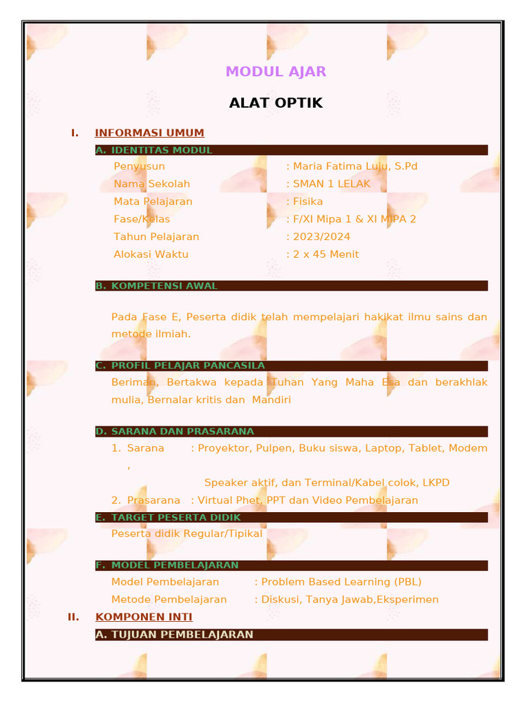 Modul Ajar Alat Optik | PDF