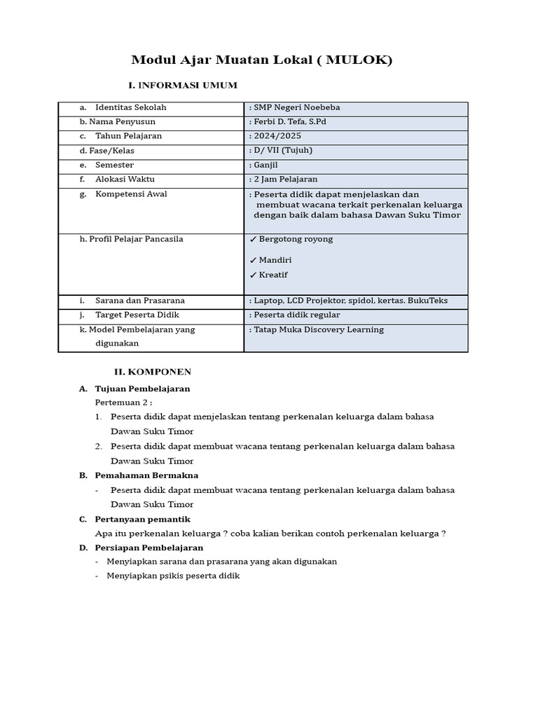 MODUL AJAR MULOK VE Pake | PDF