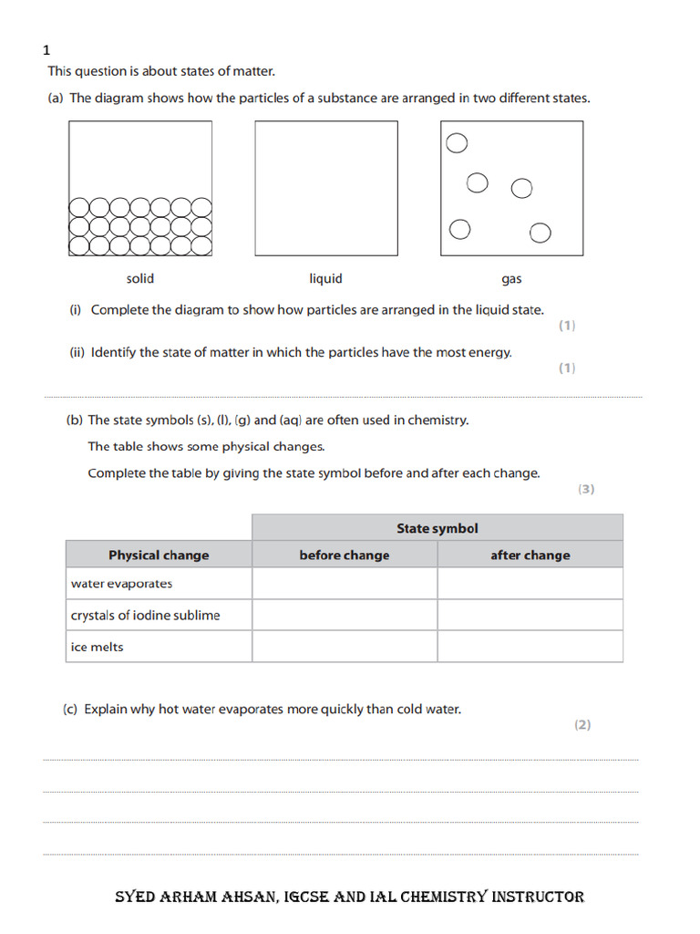 IGCSE States of Matter WS | PDF