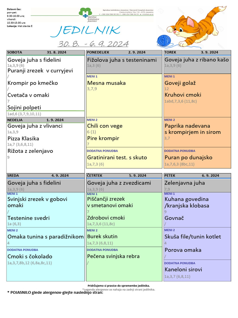 36 Jedilnik Menza 30-Avgust 6-September 2024 | PDF