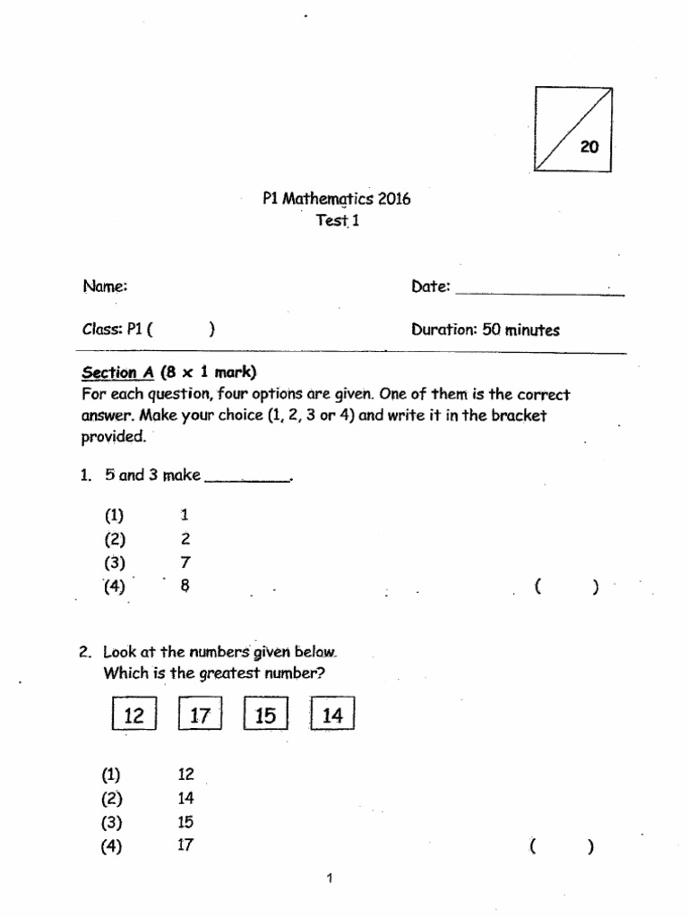 P1 Maths 2016 ACS Easy+ Exam Papers | PDF