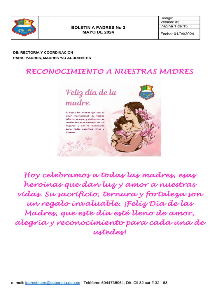 Boletin A Padres Mayo de 2024gyctct | PDF | Gestión del tiempo | Habilidades profesionales