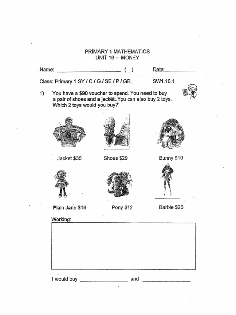 P1 Maths 2016 SCGS Simple 7 Exam Papers | PDF