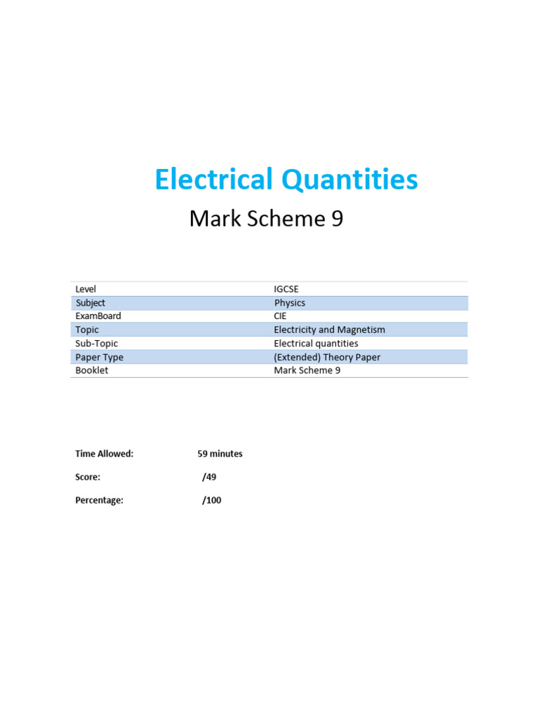 42.9 Electrical Quantities CIE IGCSE Physics Ext Theory Ms New | PDF
