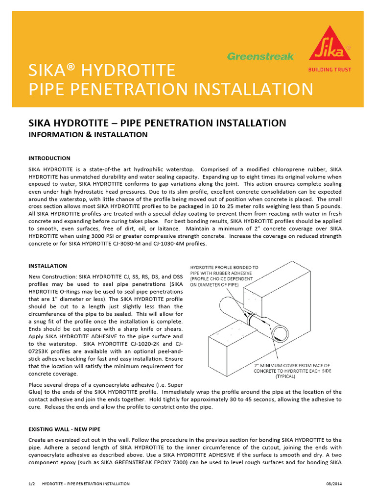 Hydrotite Pipe Penetration Installation Guide | PDF