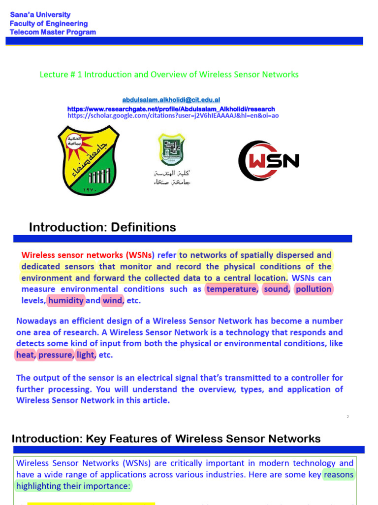 Lecture - 1 Introduction and Overview of Wireless Sensor Net | PDF | Wireless Sensor Network ...