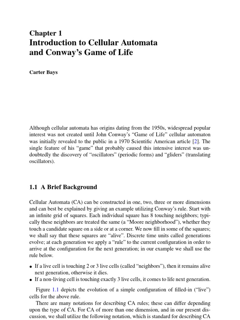 Introduction To Cellular Automata and Conway's Game of Life: Carter Bays | PDF | Models Of ...