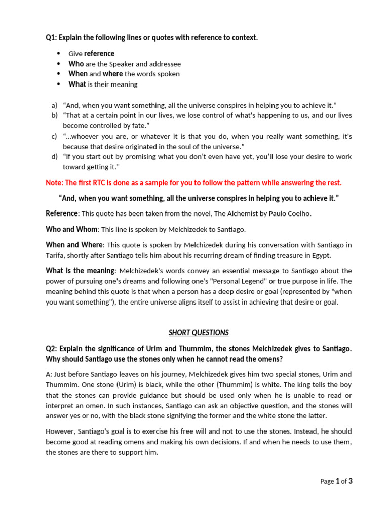 Notes-The Alchemist-Part 1 (230924 | PDF | Narration