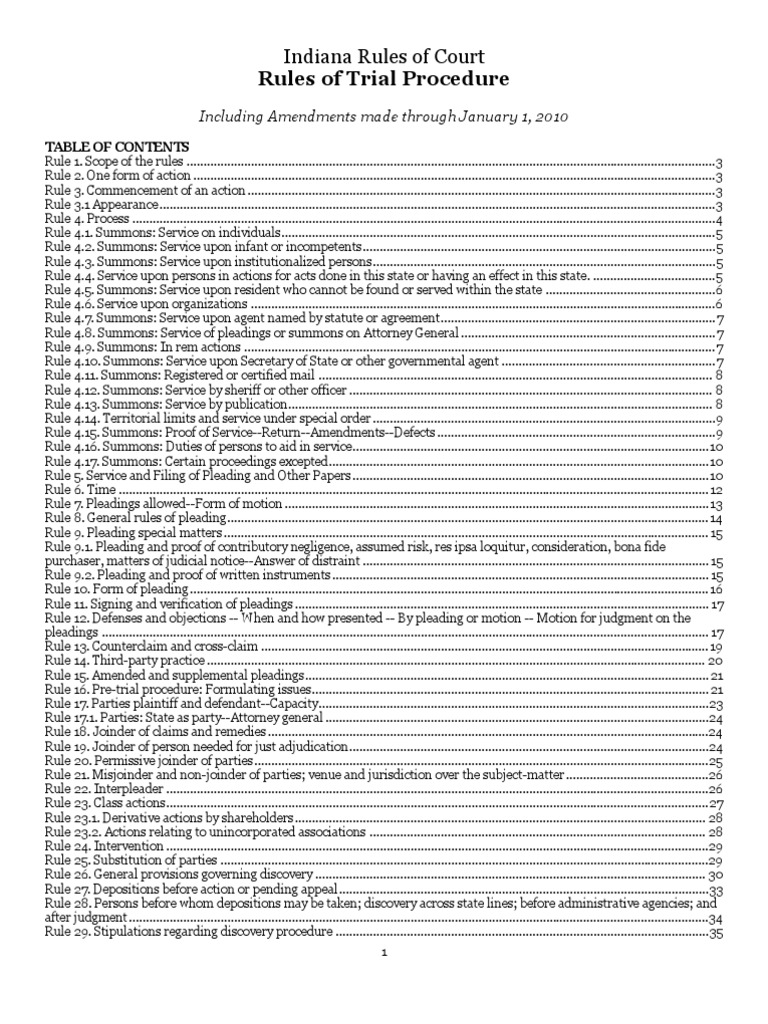 Indiana Trial Rules | Service Of Process | Discovery (Law)