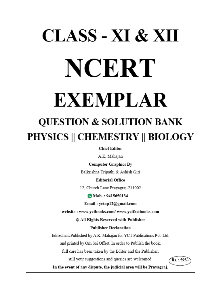 Ncert Exemplar Class Xi & Xii Question & Solution Bank Physics ...