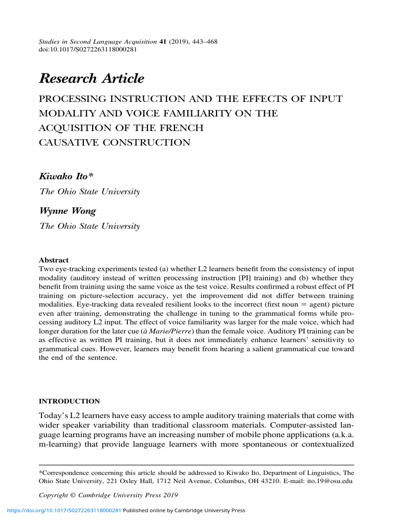 Processing Instruction and The Effects of Input Modality and Voice Familiarity On The ...