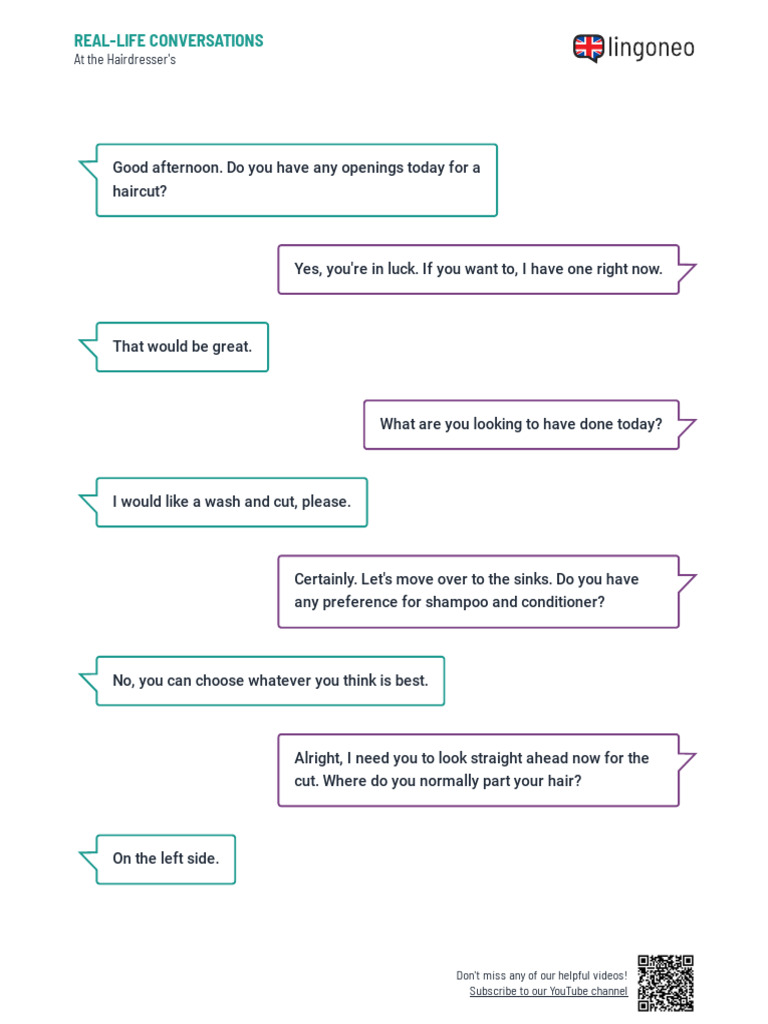 Hairdresser Conversation Practice | PDF