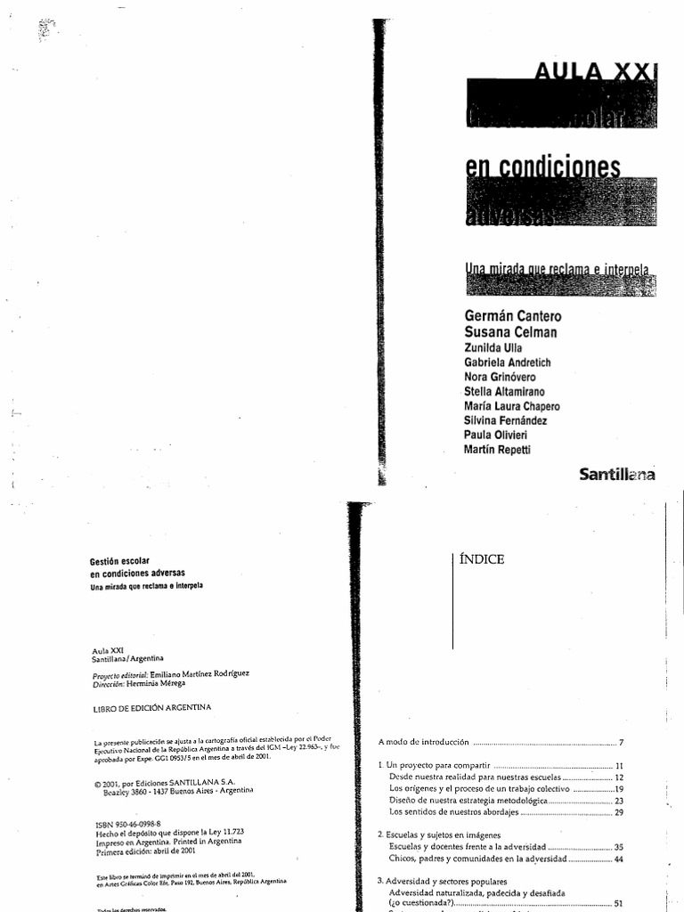 Aula Xxi, Gestión Escolar en Condiciones Adversas - Germán Cantero | PDF
